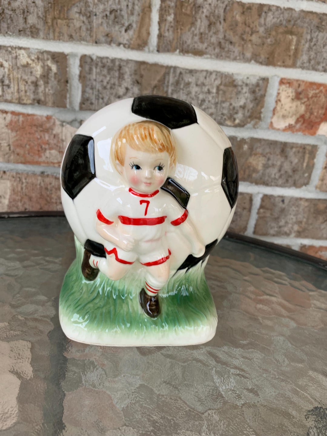 ARDCO Soccer Player Planter in Red Uniform, C 4065 Sticker on Bottom ...