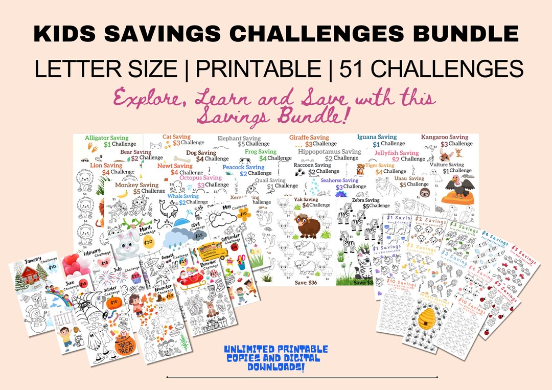 Kids Savings Challenges Bundle Printable, Digital Download, Children ...