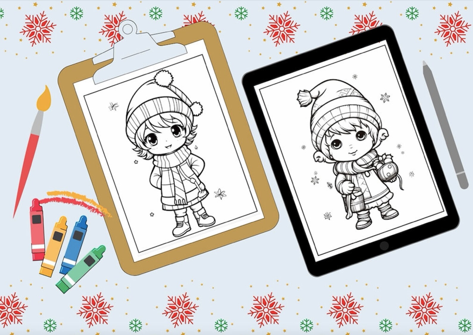 Kids Christmas Coloring Pages, Digital Coloring, Holiday Coloring ...