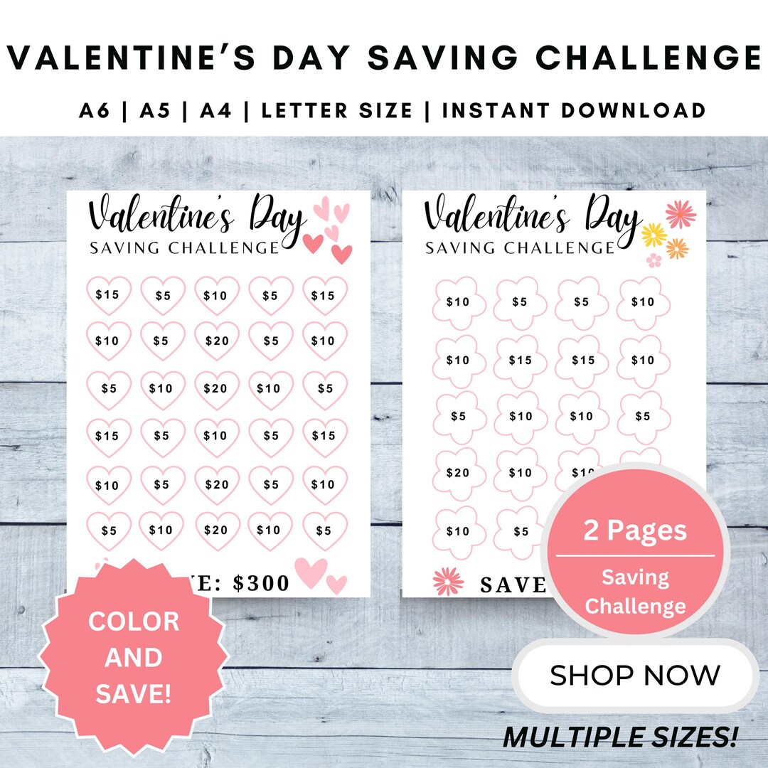 Valentines Day Saving Challenge, Saving Tracker, Saving Money, Budget ...