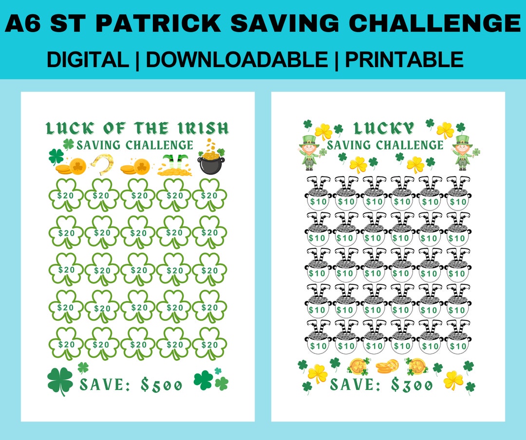 A6 Kids or Adults St Patrick's Day Saving Challenge, Kids Saving ...