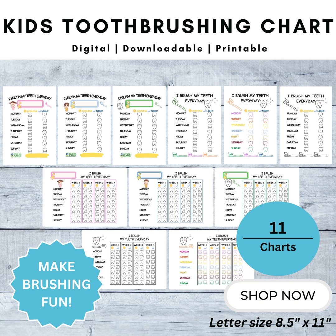 Kids Toothbrushing Chart: Weekly & Monthly Tracker (digital Download ...