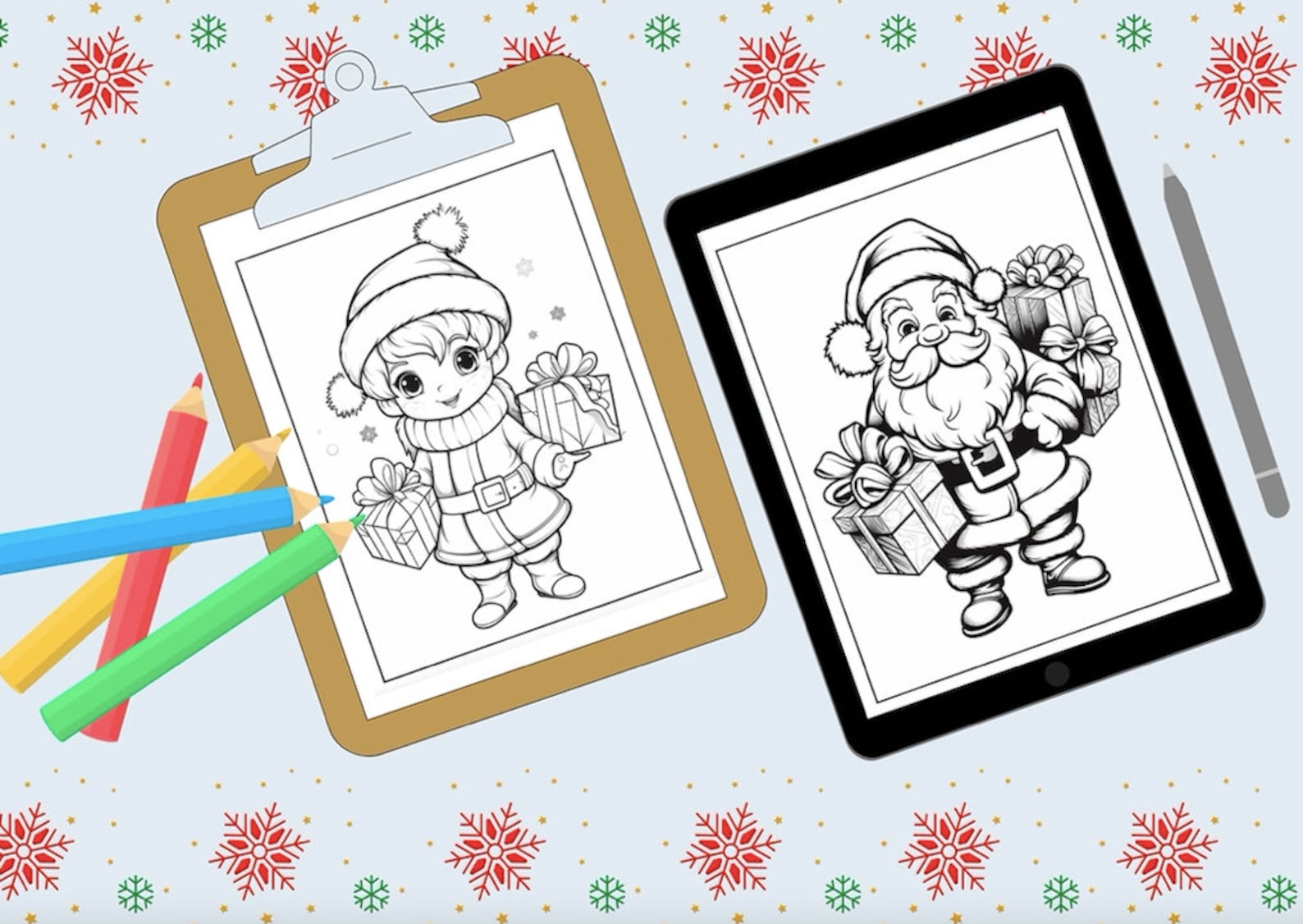 Kids Christmas Coloring Pages, Digital Coloring, Holiday Coloring ...