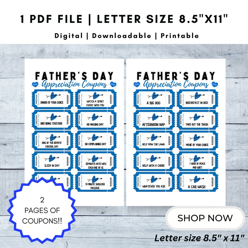 Father's Day Coupons, Appreciation Coupons, Love Coupons, Gift for Dad ...