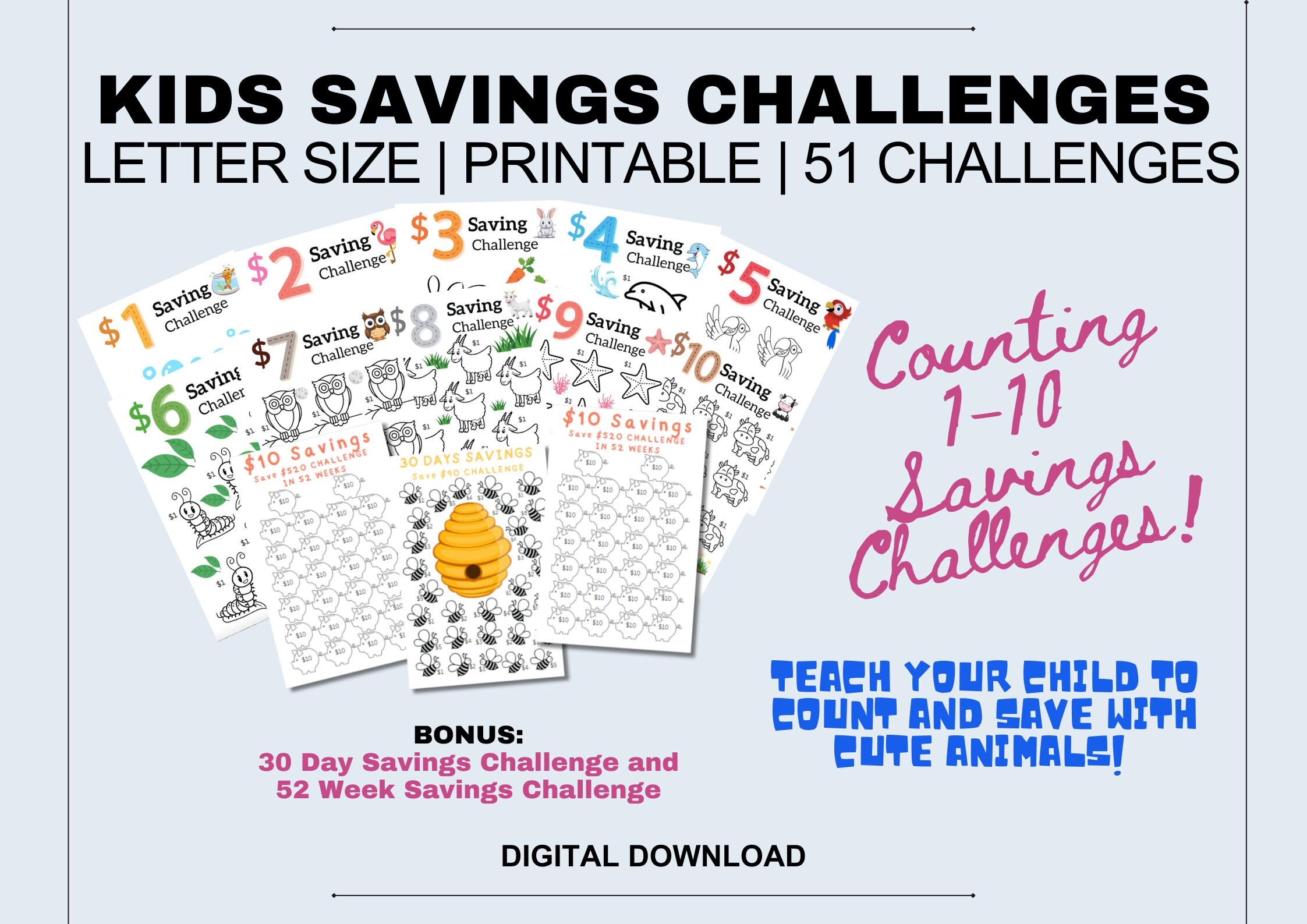 Kids Savings Challenges Bundle Printable, Digital Download, Children ...