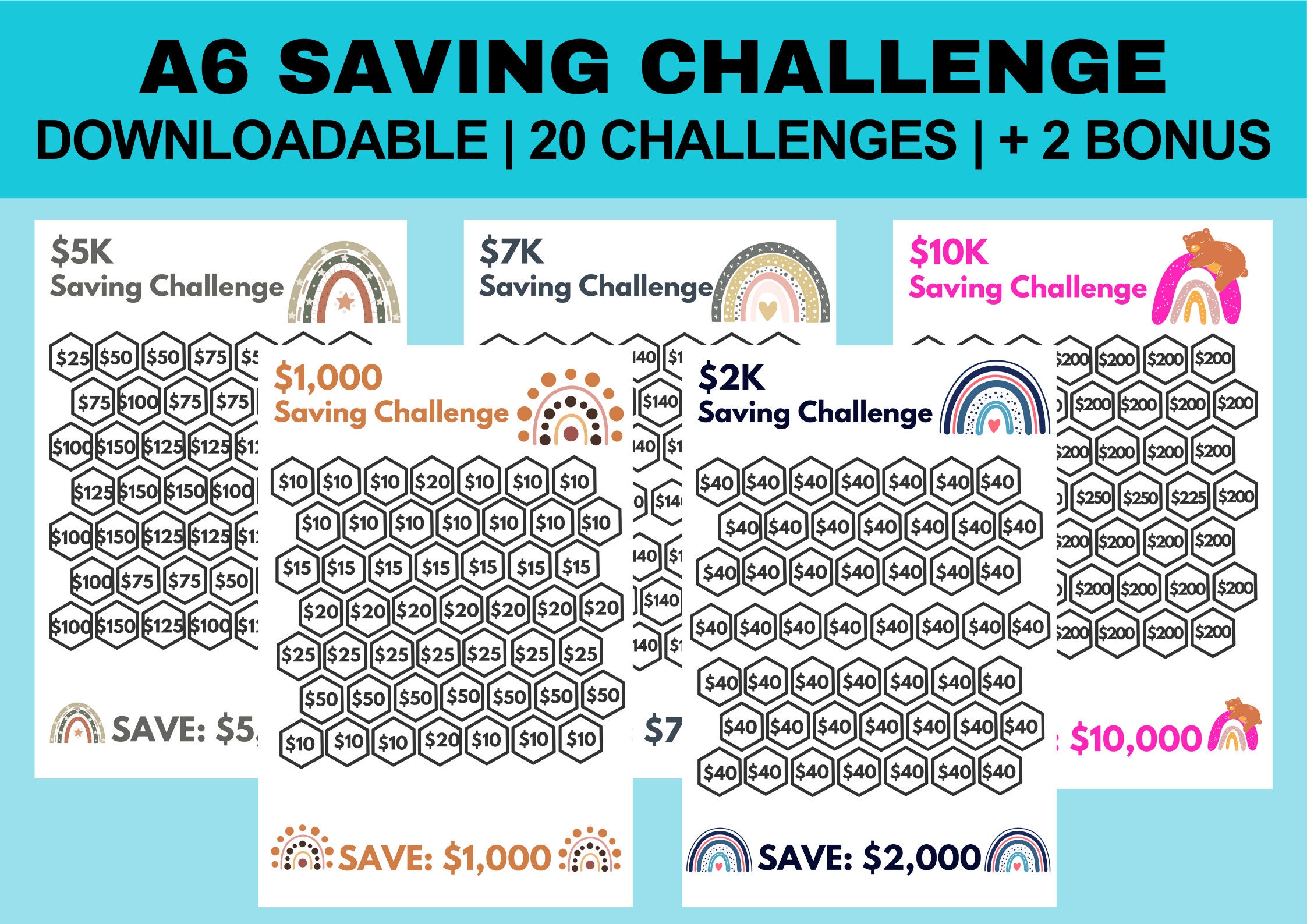 A6, Boho Rainbow Money Saving Challenges, A6 Savings Challenge ...