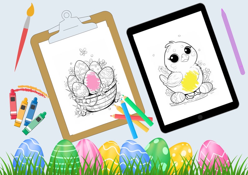 Kids Easter Coloring Pages, Digital Coloring, Holiday Coloring ...