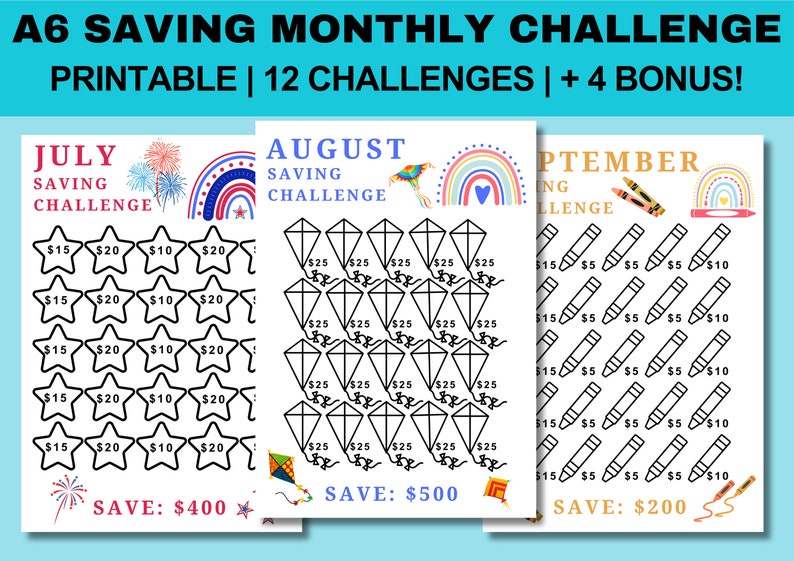 A6, Boho Rainbow Monthly Saving Challenges, A6 Savings Challenge Printable, A6 Saving Tracker ...