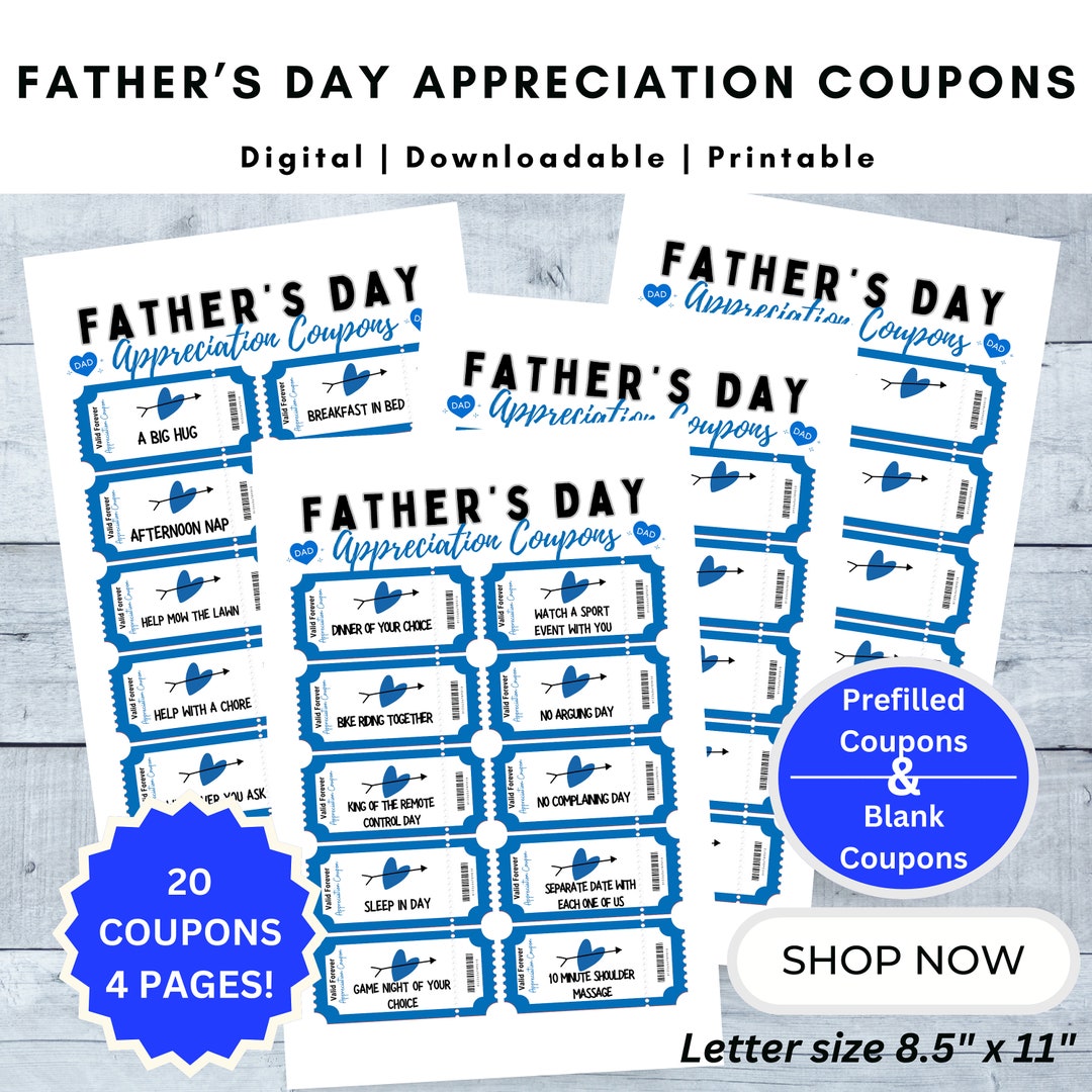 Father's Day Coupons, Appreciation Coupons, Love Coupons, Gift for Dad ...