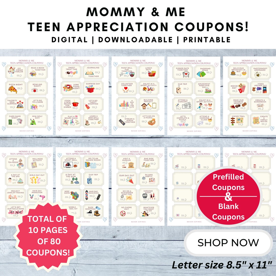 Mommy & Me Teen Appreciation Coupons: Gift From Mom (digital Download ...