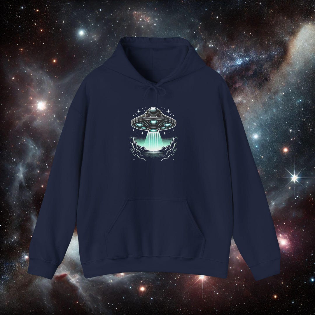 Stylized UFO Hoodie Futuristic Spaceship Design Sci-fi Alien Abduction ...