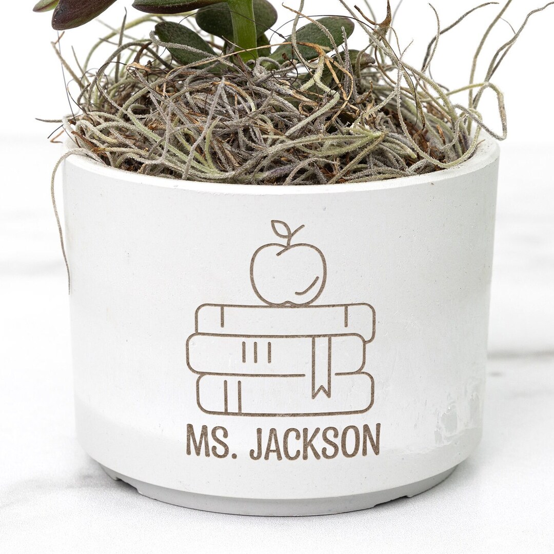 Custom Teacher Engraved Planter Pot Gift, Personalized Cute Desk Live ...