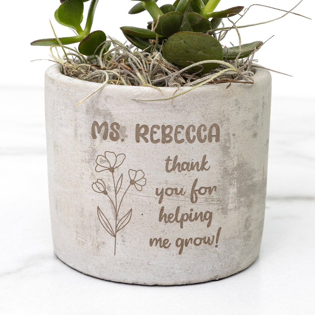 Custom Teacher Engraved Planter Pot Gift, Personalized Cute Desk Live ...