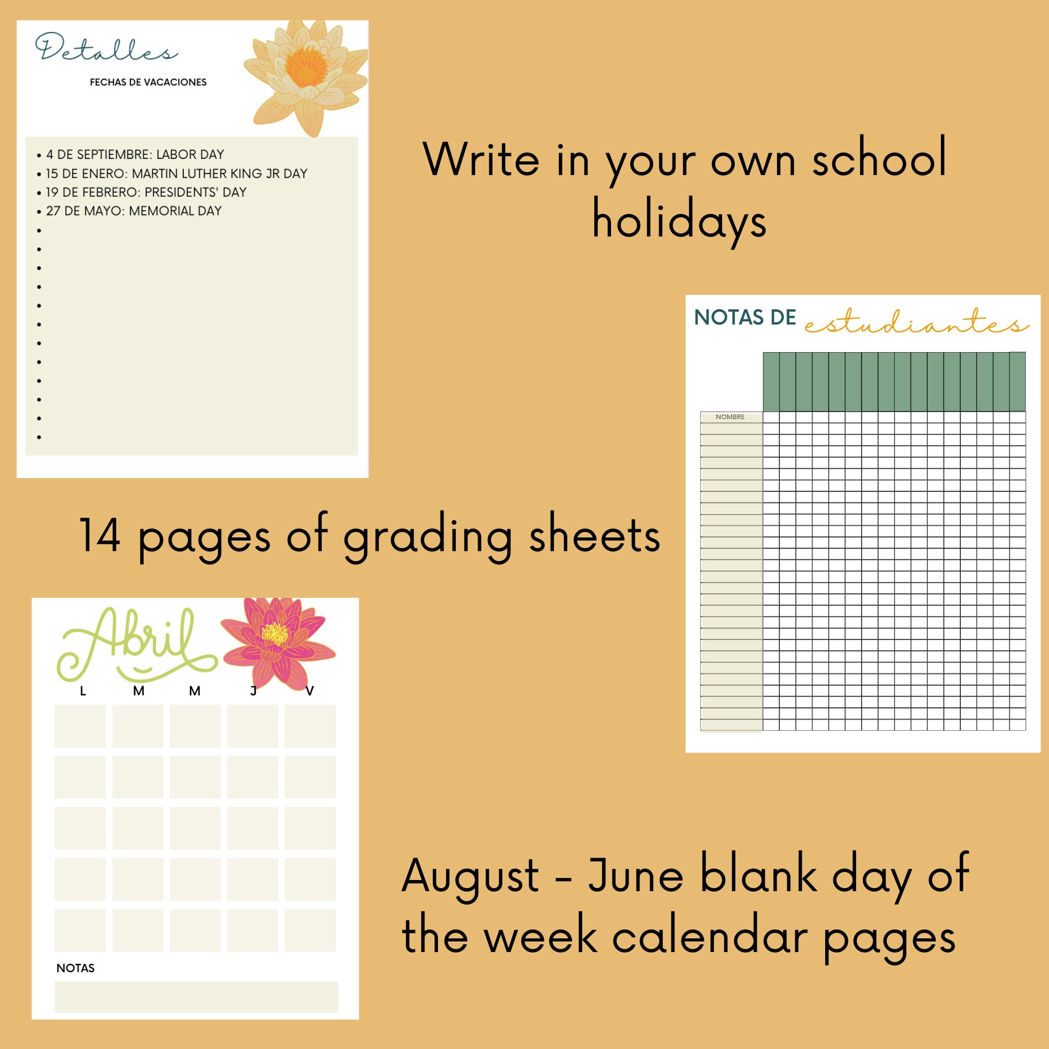 Teacher Planner, 2023-2024 Minimalist Spanish Teacher Planner Template ...