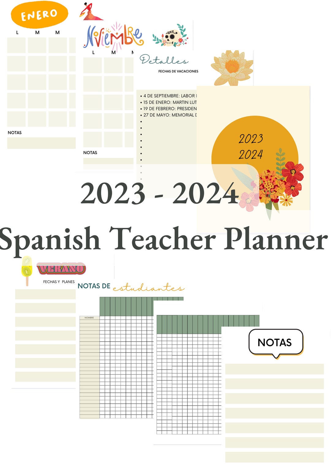 Teacher Planner, 2023-2024 Minimalist Spanish Teacher Planner Template ...