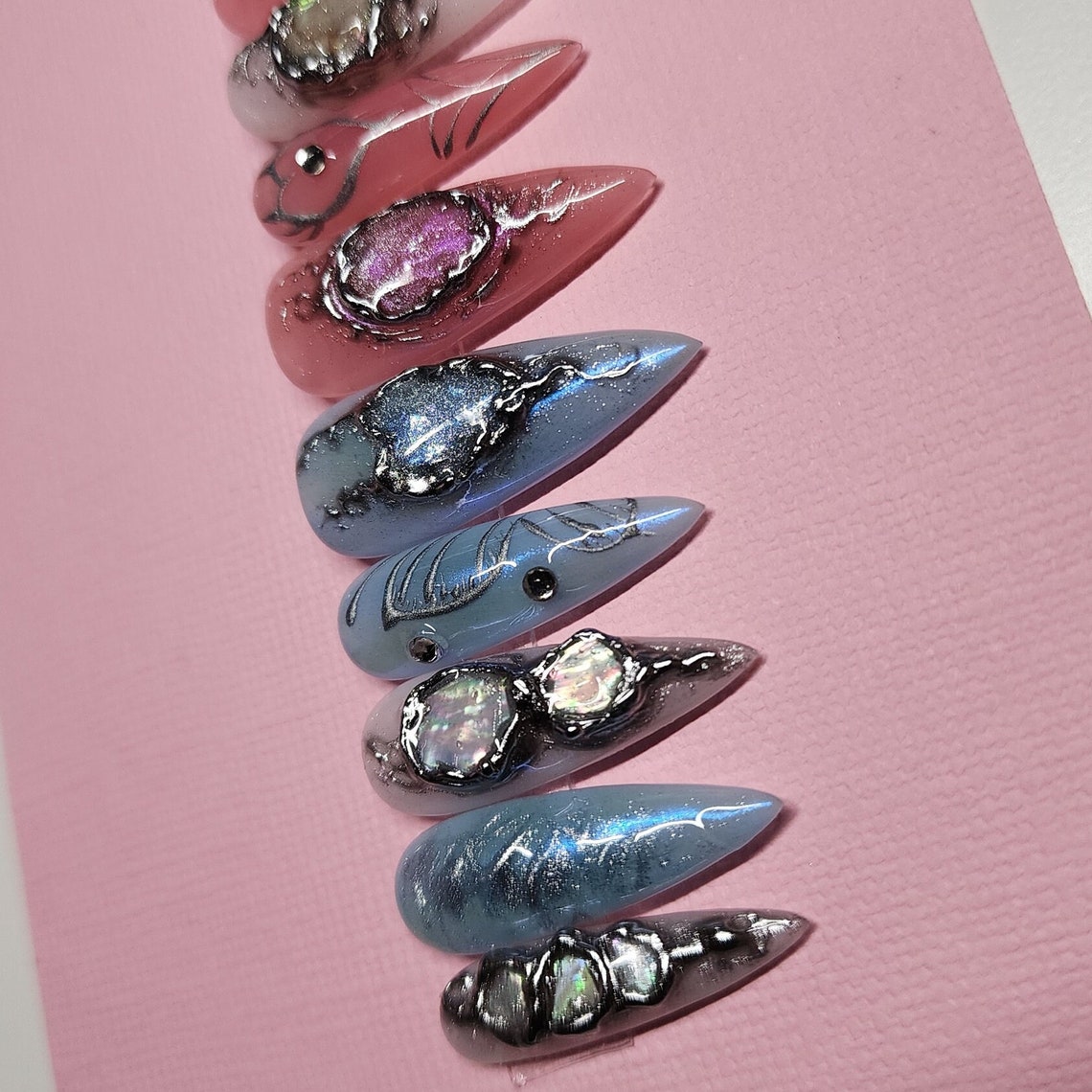 Liquid Silver Press on Nails - Etsy