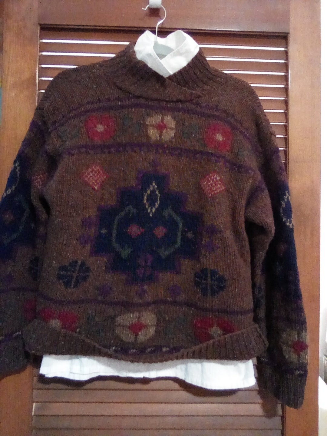 Woman's Wool Sweater in Vintage Motif Pattern Design - Etsy
