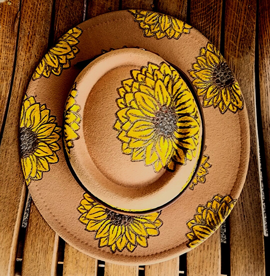 Sunflower Fedora Etched and Painted Made in the USA - Etsy