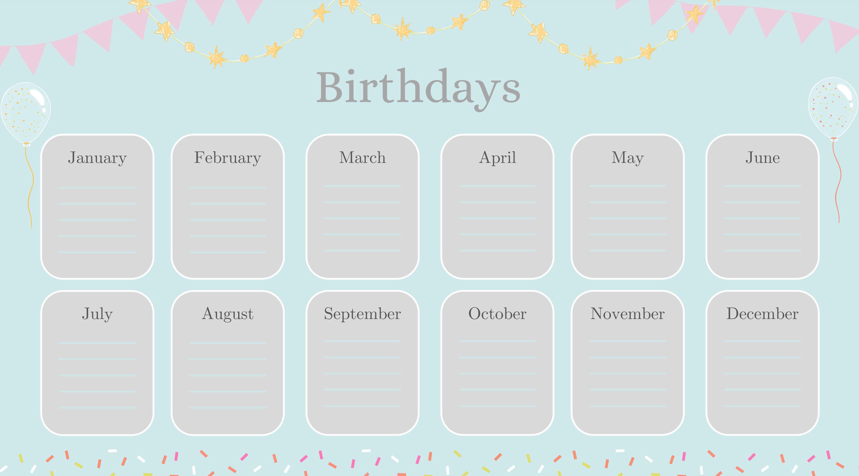 Birthday Calendar, Template, Download - Etsy