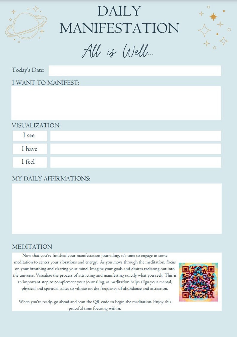 Manifestation Journal/template With Bonus Guided Meditation Instant ...