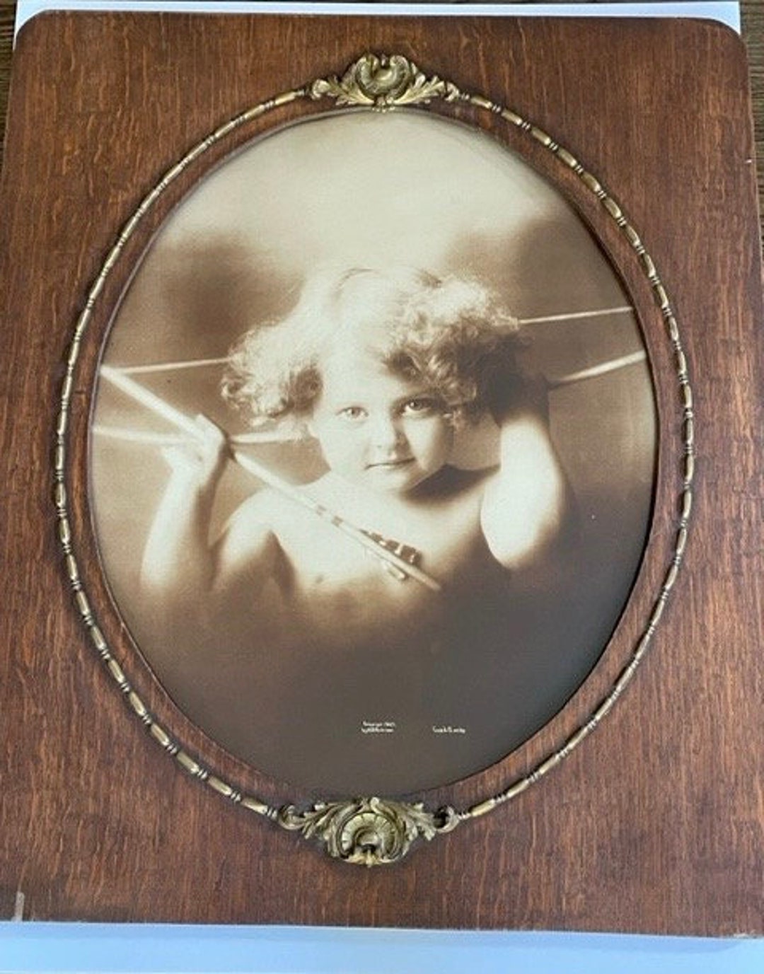 Antique Cupid Awake Print in Oak Frame Adorned With Beautiful Carved ...
