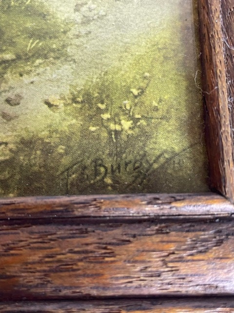 Vintage Landscape Print Signed and Framed in Oak Lovely Cottage by a ...