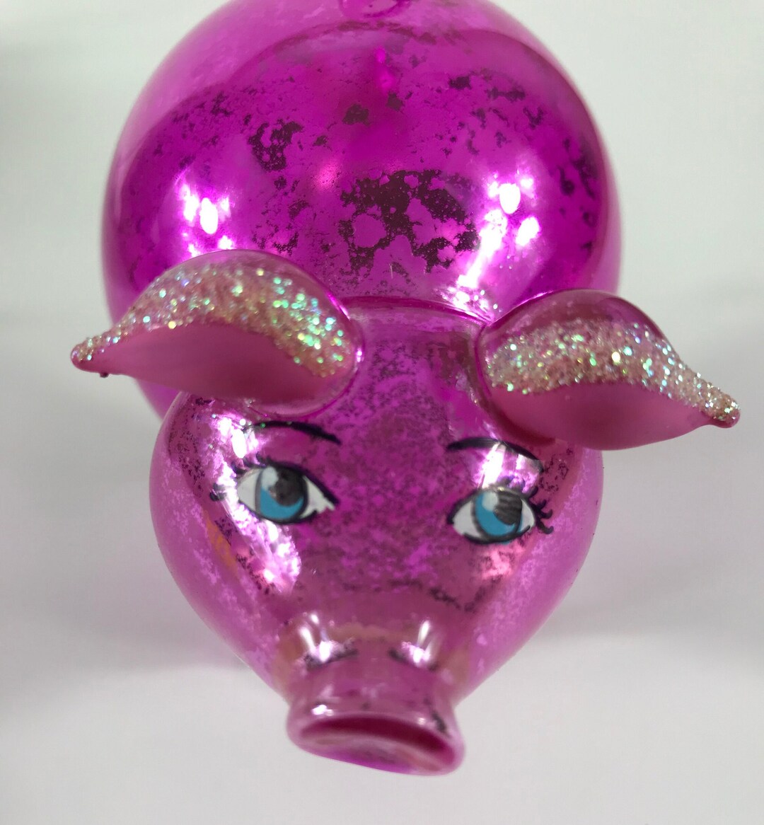 Vintage Laved Italian Blown Glass Hot Pink Pig, Hand Painted Detailed ...
