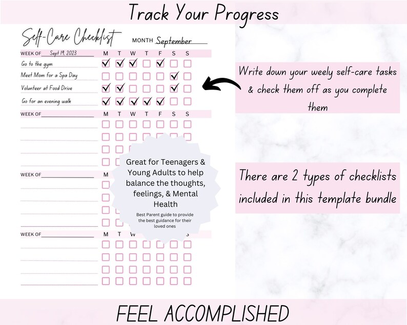 Self-care Checklist, Self-care Planner, Selfcare Journal Tracker ...