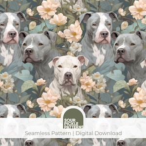 Pitbull Digital Paper, Seamless Dog Pattern, Cute Large Breed Puppy ...