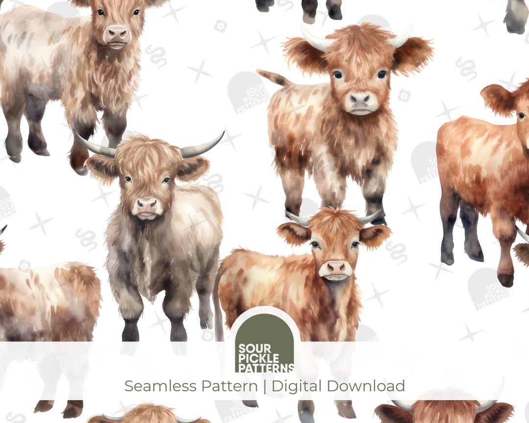 Highland Cow Digital Paper | Cute Seamless Cow Pattern | PNG & JPG ...