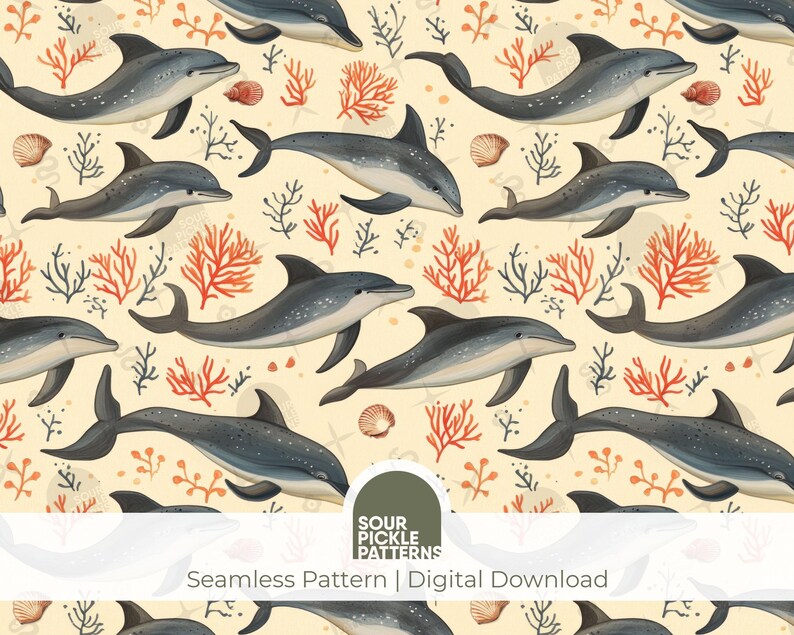 Digital Dolphin Pattern, Marine Animal Seamless Design, DIY and ...