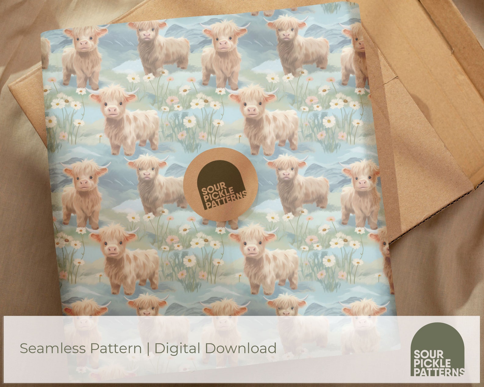 Highland Cow Digital Paper - Cute Seamless Cow Pattern - JPG Instant ...