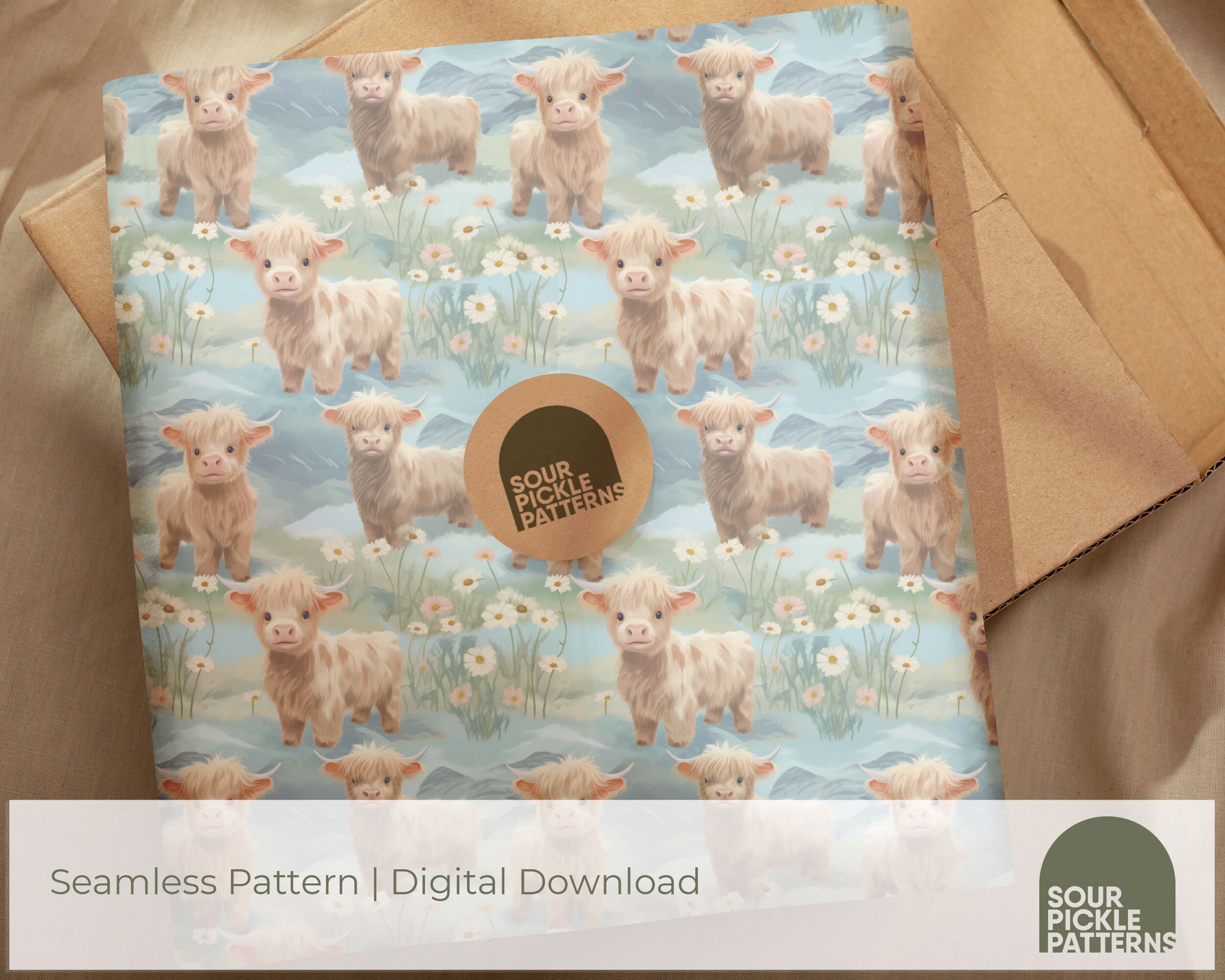 Highland Cow Digital Paper - Cute Seamless Cow Pattern - JPG Instant ...