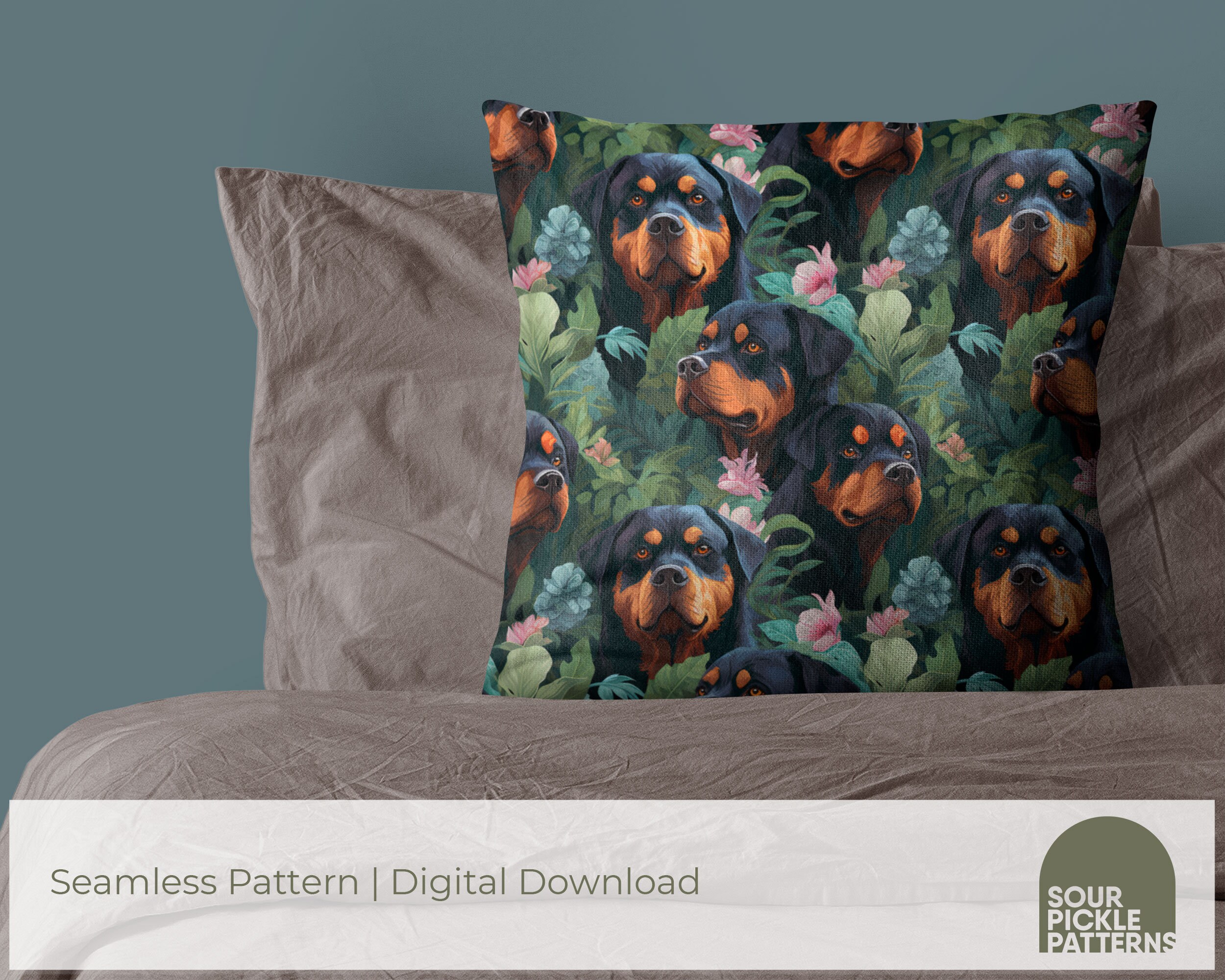 Rottweiler Digital Pattern, Seamless Dog Illustration, Cute Large Breed ...