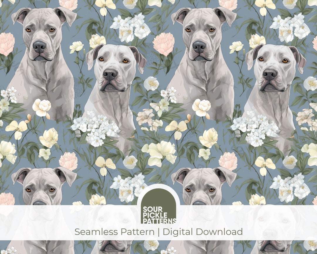 Pitbull Digital Paper, Seamless Dog Pattern, Cute Large Breed Puppy ...