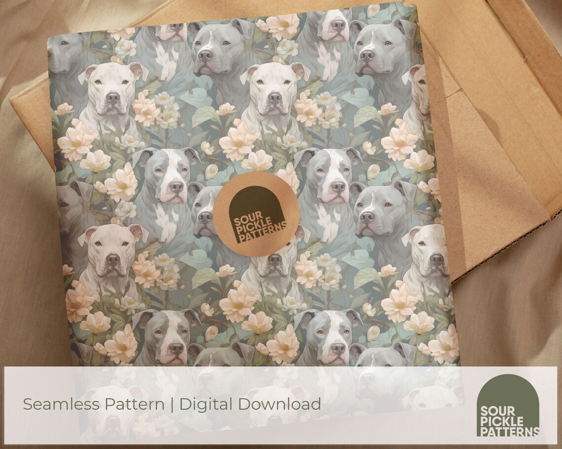 Pitbull Digital Paper, Seamless Dog Pattern, Cute Large Breed Puppy ...