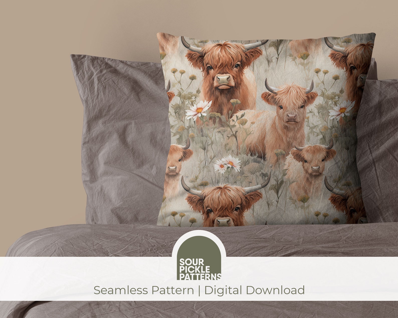 Highland Cow Digital Paper - Cute Seamless Cow Pattern - JPG Instant ...