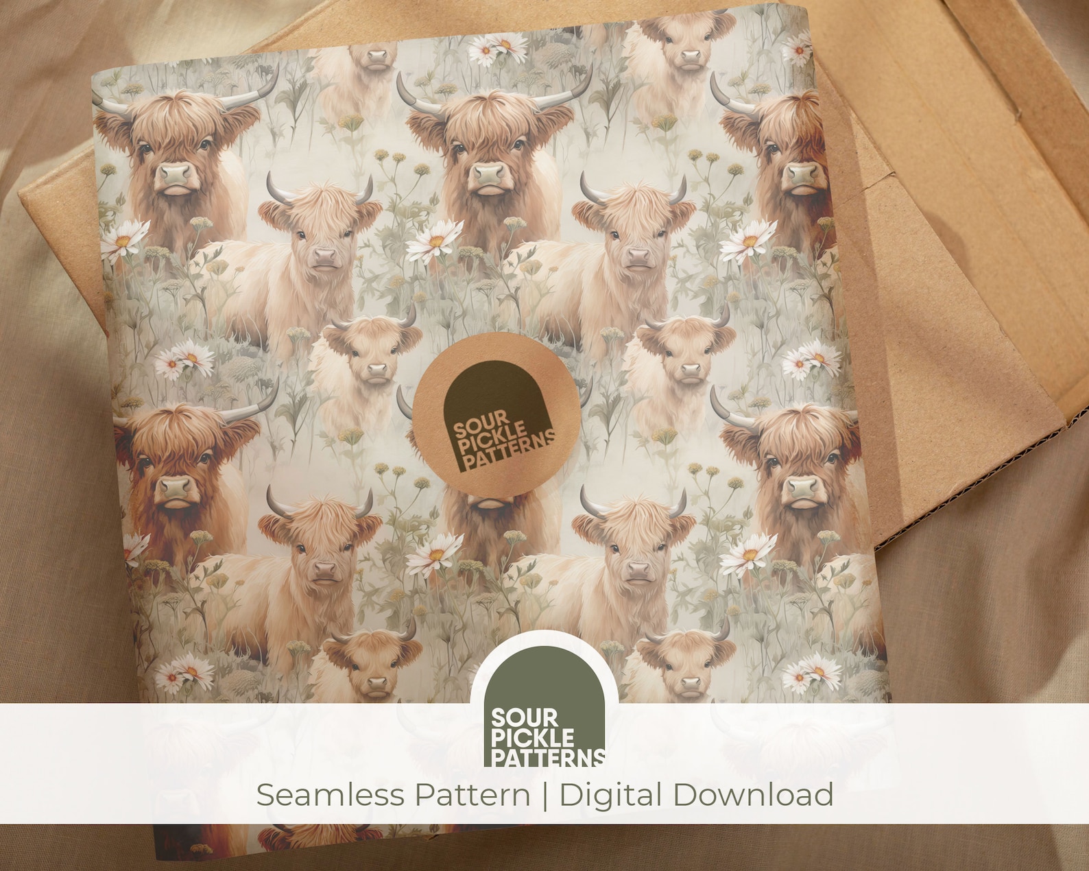 Highland Cow Digital Paper - Cute Seamless Cow Pattern - JPG Instant ...