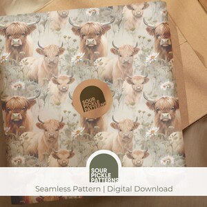 Highland Cow Digital Paper - Cute Seamless Cow Pattern - JPG Instant ...