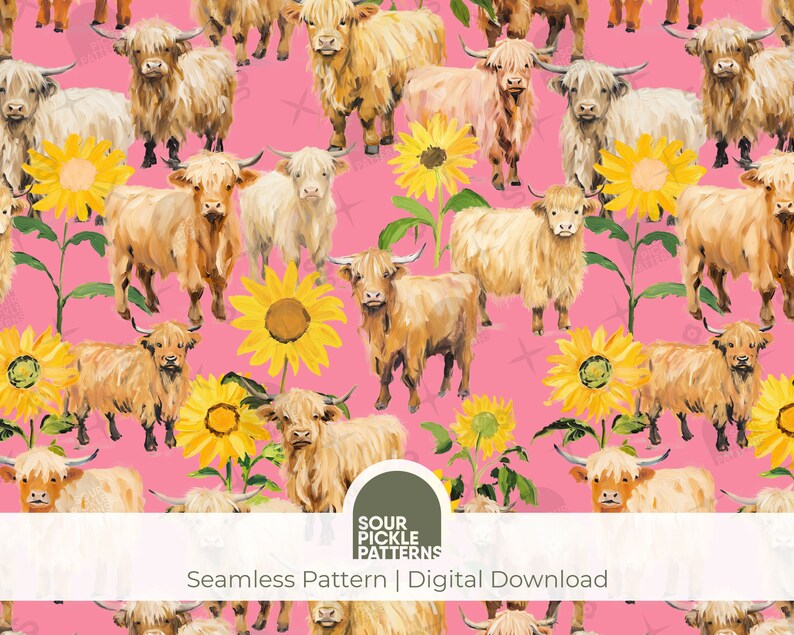 Highland Cow Digital Paper - Cute Seamless Cow Pattern - JPG Instant ...
