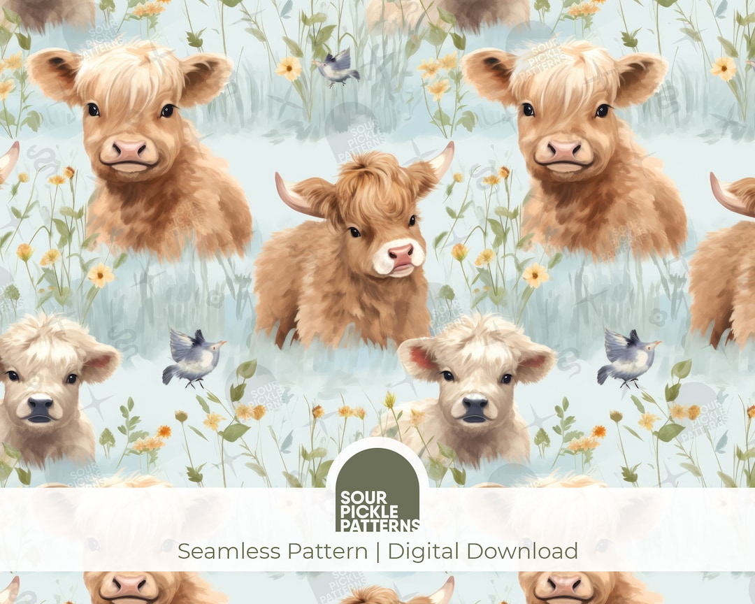 Highland Cow Digital Paper - Seamless Cow Pattern - JPG Instant ...