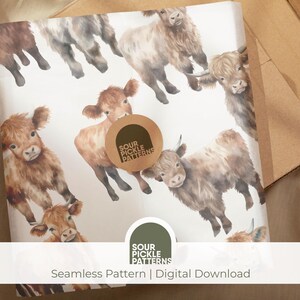 Highland Cow Digital Paper | Cute Seamless Cow Pattern | PNG & JPG ...