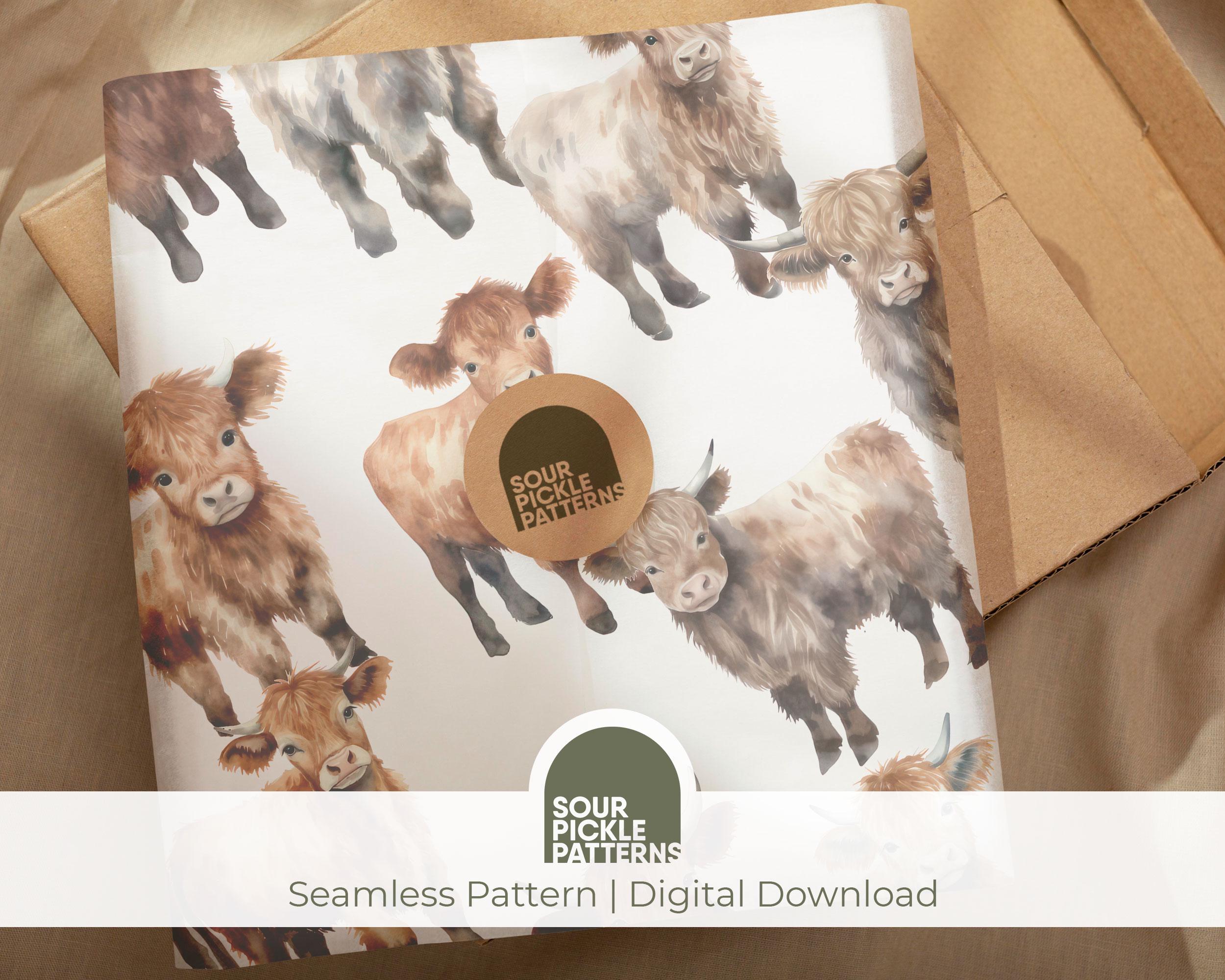 Highland Cow Digital Paper | Cute Seamless Cow Pattern | PNG & JPG ...