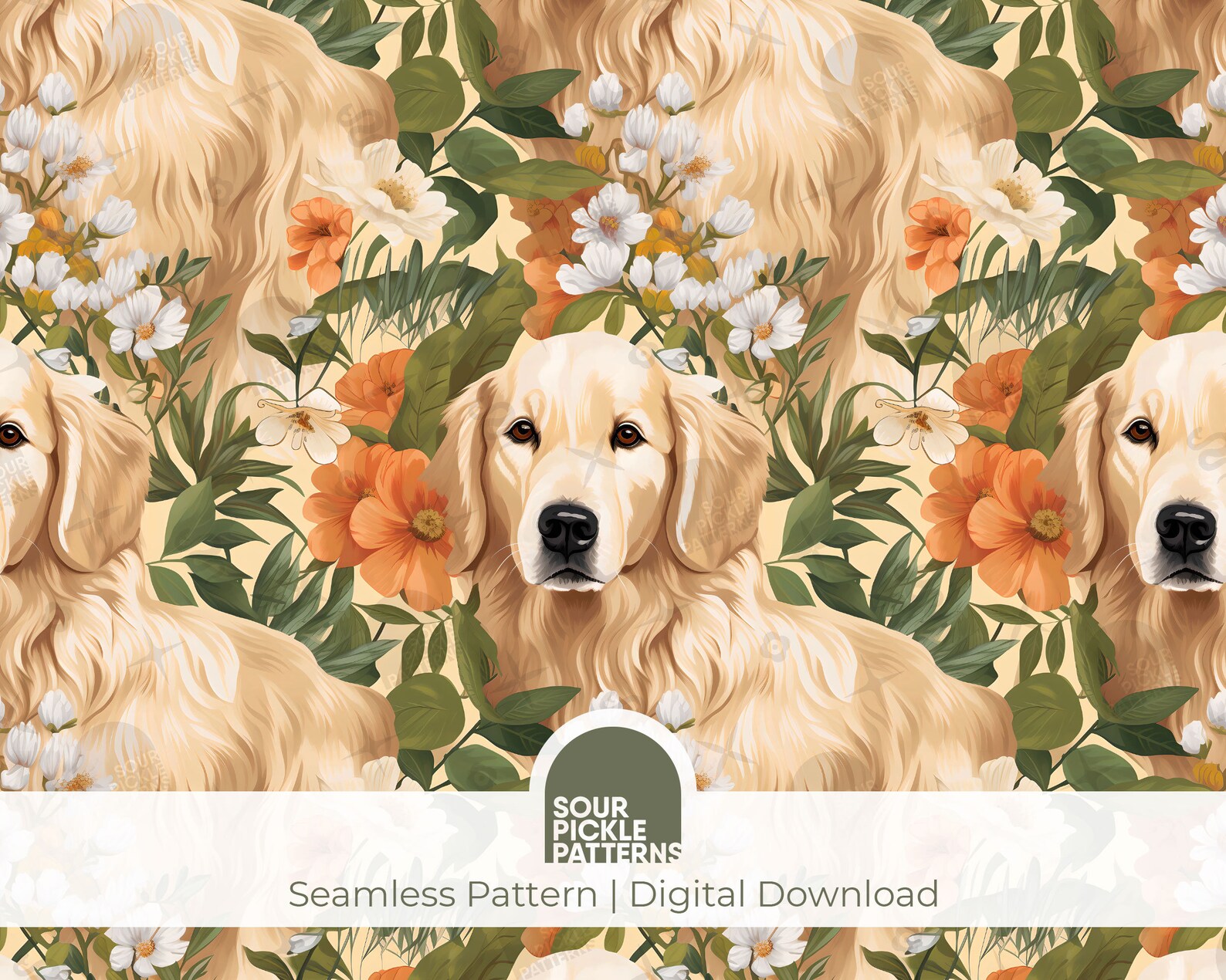 Golden Retriever Pattern - Cute Puppy Dog Illustration for Scrapbooking ...