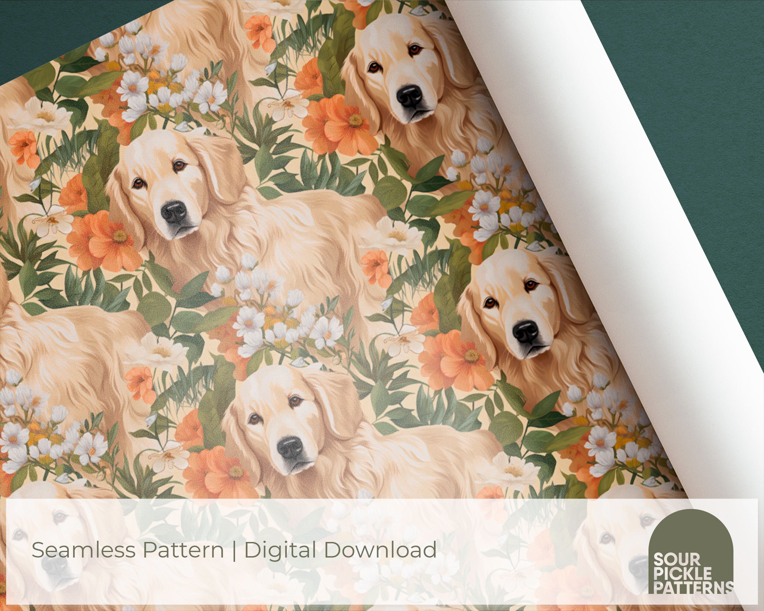 Golden Retriever Pattern - Cute Puppy Dog Illustration for Scrapbooking ...
