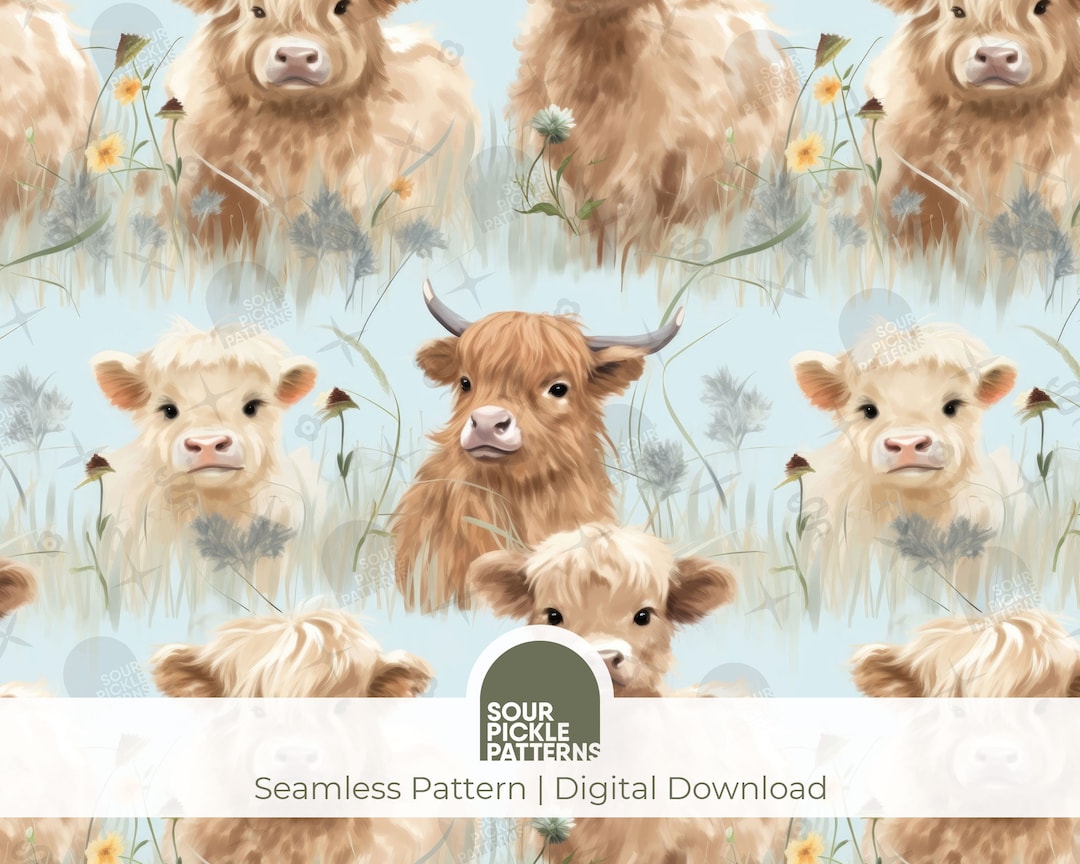 Highland Cow Digital Paper - Seamless Cow Pattern - JPG Instant ...