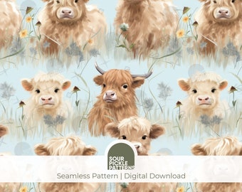 Highland Cow Seamless Pattern Cow Seamless Files Floral Cow - Etsy