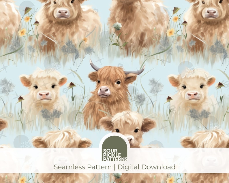 Highland Cow Digital Paper - Seamless Cow Pattern - JPG Instant ...