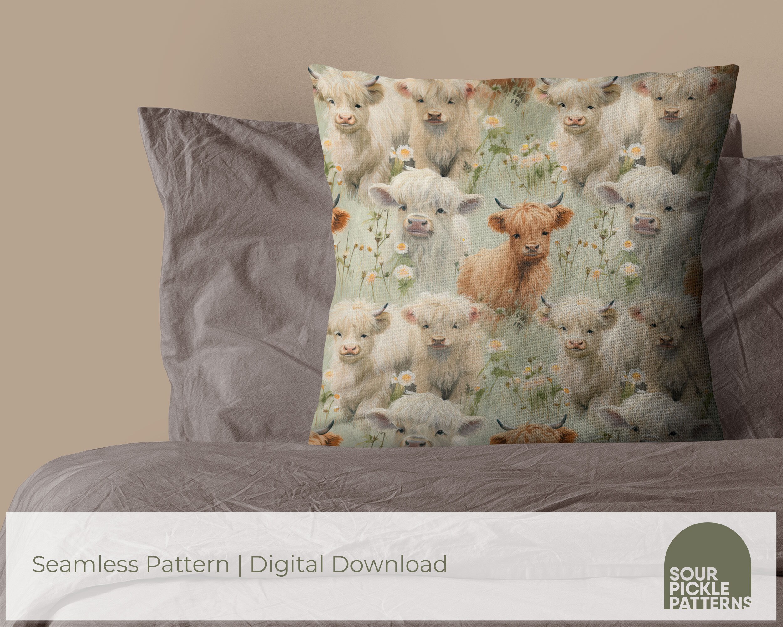 Highland Cow Digital Paper Cute Seamless Cow Pattern JPG Instant ...