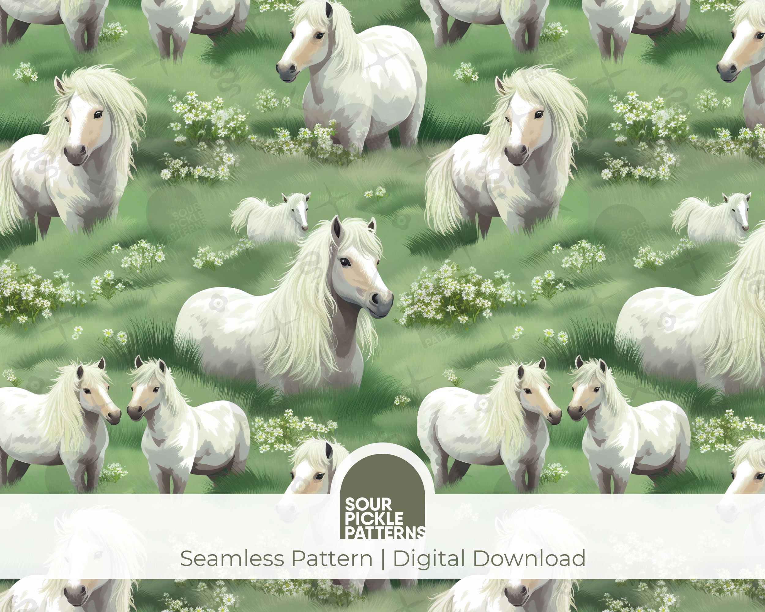 Wild Horse Pattern: Seamless White Horse Illustration for Crafting ...